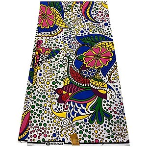 Floral Design -African Ankara Wax Print Fabrics -White, Pink,Blue, Green, Yellow, Red, Black- Sell by 6 Yards-100% Cotton- for Dresses
