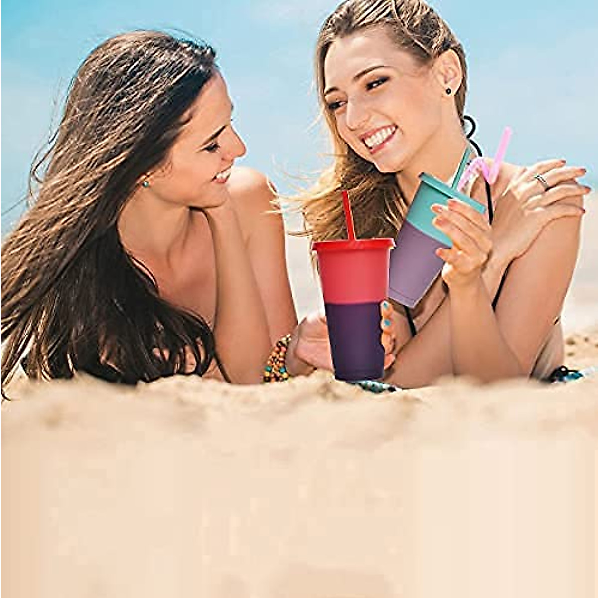 Alohastarttg 5pcs 24oz Color Changing cups Reusable Plastic Drinking cup tumbler with lid and straw Stadium cup Can be used for Summer parties and Gift cups, set of5