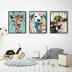 4 Pack Animal Paint by Numbers for Adults Kids Beginner, On Canvas DIY Giraffe Owl Cow Dog Oil Painting for Home Decor 12X16 Inch