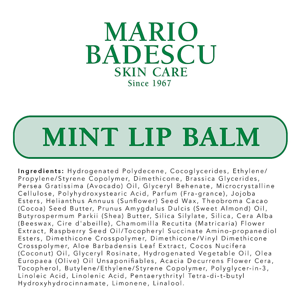 Mario Badescu Moisturizing Mint Lip Balm for Dry Cracked Lips, Infused with Coconut Oil and Shea Butter, Ultra-Nourishing Care for Soft, Smooth, and Supple Feel, 0.35 Oz