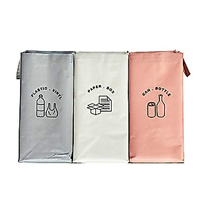 Modern House Separate Recycling Waste Bin Bags for Kitchen Home Recycle Garbage Trash Sorting Bins Organizer Waterproof Baskets Compartment Container (Set of 3 Color Pack)
