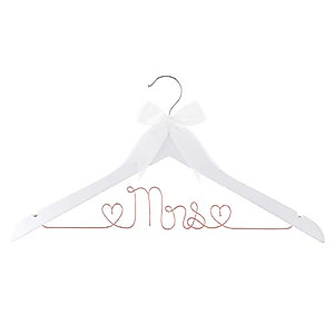 Ella Celebration Mrs Wedding Dress Hanger, Wood and Wire Hangers for Bride to be Gown (White with Rose Gold Wire)