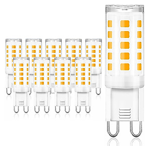 winshine 10 Pack G9 LED Bulb 4W (40W Halogen Equivalent) 2700K Soft White, T4 Chandelier Light Bulbs G9 Bi Pin Ceramic Base, No-Flicker 120V AC 400 Lumen 360°Beam Angle No-Dimmable