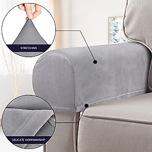 Garneck 2Pcs Stretch Fabric Armrest Covers Anti-Slip Spandex Recliner Armchair Couch Armrest Protector Furniture Protector Armchair Slipcovers Grey