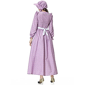 GRAJTCIN Pioneer Woman Costume Colonial Prairie Dress Women Floral Historical Costume Halloween Dress Up Long Sleeves Purple - Medium