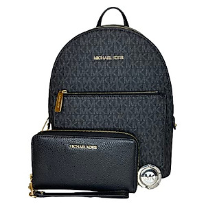 Michael Kors MICHAEL Michael Kors Adina MD Backpack bundled with matching LG Flat MF Phone Wallet Purse Hook (Signature MK Black)