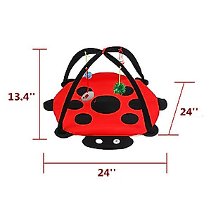 HAICHEN TEC Ferret Play Mat - Foldable Fleece Activity Center with Hang Toys Balls Mice Small Animal Interactive Mat Tent Toy for Exercise Napping (Ladybug)