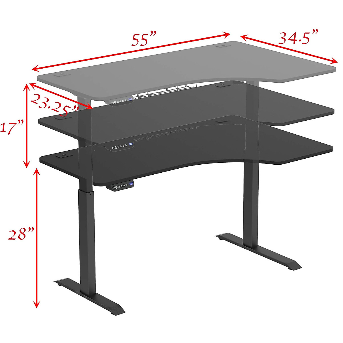SHW 55-Inch Large Electric Height Adjustable L-Shaped Standing Desk with Right Facing Corner, Black