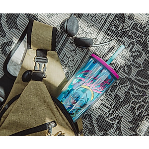 Disney Lilo & Stitch Jamming Plastic Tumbler With Leak-Resistant Lid and Reusable Straw | Double-Walled Travel Cup For Drinks | Holds 20 Ounces