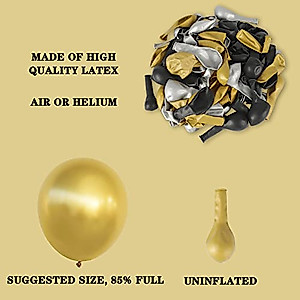 RUBFAC 137pcs Black Gold and Silver Balloon Garland Arch Kit, Metallic Gold Chrome Silver Balloons for Graduation, Birthday and New Year Party Party Decorations