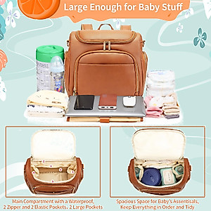 Leather Diaper Bag Backpack with Changing Pad - Multi-Function Large Capacity Baby Bag with Adjustable Shoulder Strap & Stroller Straps