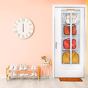 Msoesticc.dl Clear Hanging Handbag Purse Organizer with Zipper, Dustproof Hanging Closet Purse Organizer Space Saving Tote Bage Purse Storage Holder for Closet Wardrobe - 4 Easy Access Pockets (Grey)