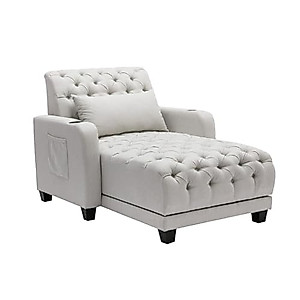 HNTHY Living Room Leisure Sofa with Side Storage Pockets and Wooden Legs, Suitable for Living Rooms and Balconies