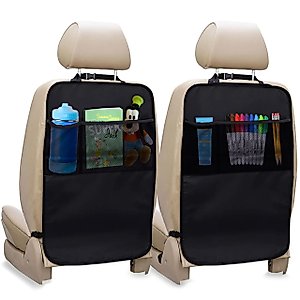 EcoNour Car Seat Cover for Kids (2-Pack) | Premium Waterproof Fabric Back Seat Cover | Car Kick Mats with 3 Pocket Protector | Essential Car Seat Protector for Child Car Seat | Car Seat Protector