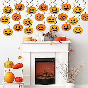 60PCS Halloween Pumpkin Party Swirls Decorations Little Pumpkin Hanging Swirls Black Orange Halloween Ceiling Hanging Decor Supplies for Halloween Party Birthday Pumpkin Theme Party Favors