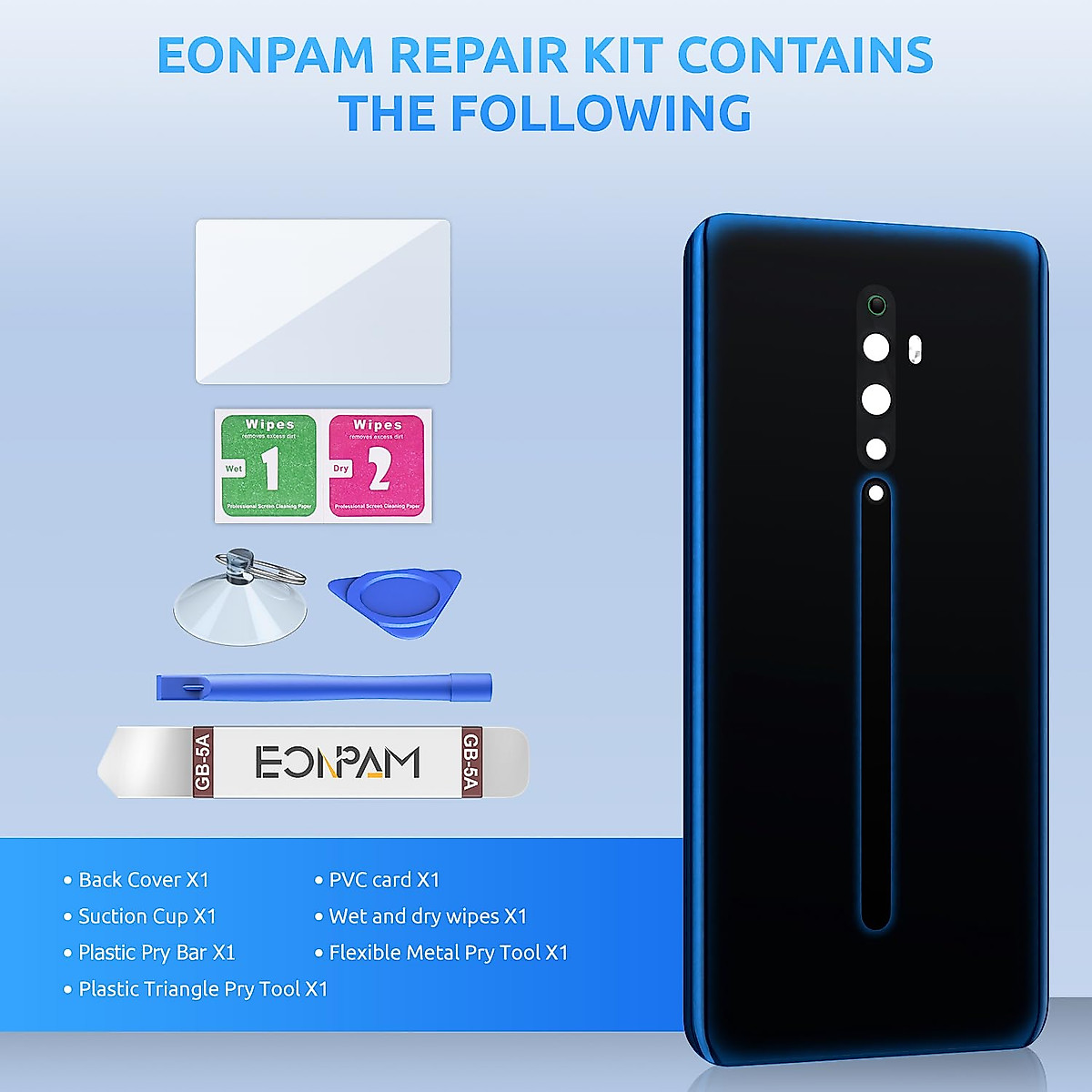 Eonpam Back Glass Replacement for Oppo Reno2 Z Back Cover Rear Housing with Camera Lens + Repair Tool Kit Genuine Rear Glass (Black)