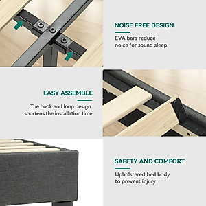 YITAHOME Queen Size Bed Frame, LED Bed Frame with Upholstered Adjustable Diamond Headboard, Platform Bed with USB Ports & Motion Sensor Light, Easy Assembly, No Box Spring Needed, Gray