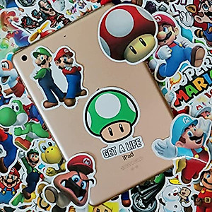 Super Mario Cartoon Waterproof Laptop Stickers Waterproof Water Bottles Skateboard Snowboard Car Bicycle Luggage Decal 50pcs Pack (Super Mario Bros)