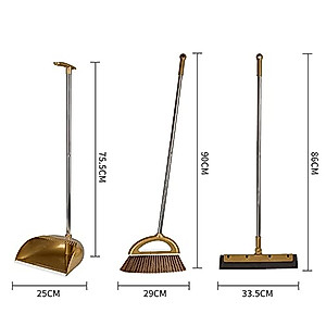LTHTX 35" Long Handled Outdoor Dustpan and Brush Set, Foldable Broom Cleaning Set for Schools Hotel Hospital Upright Sweep (gold-2set)