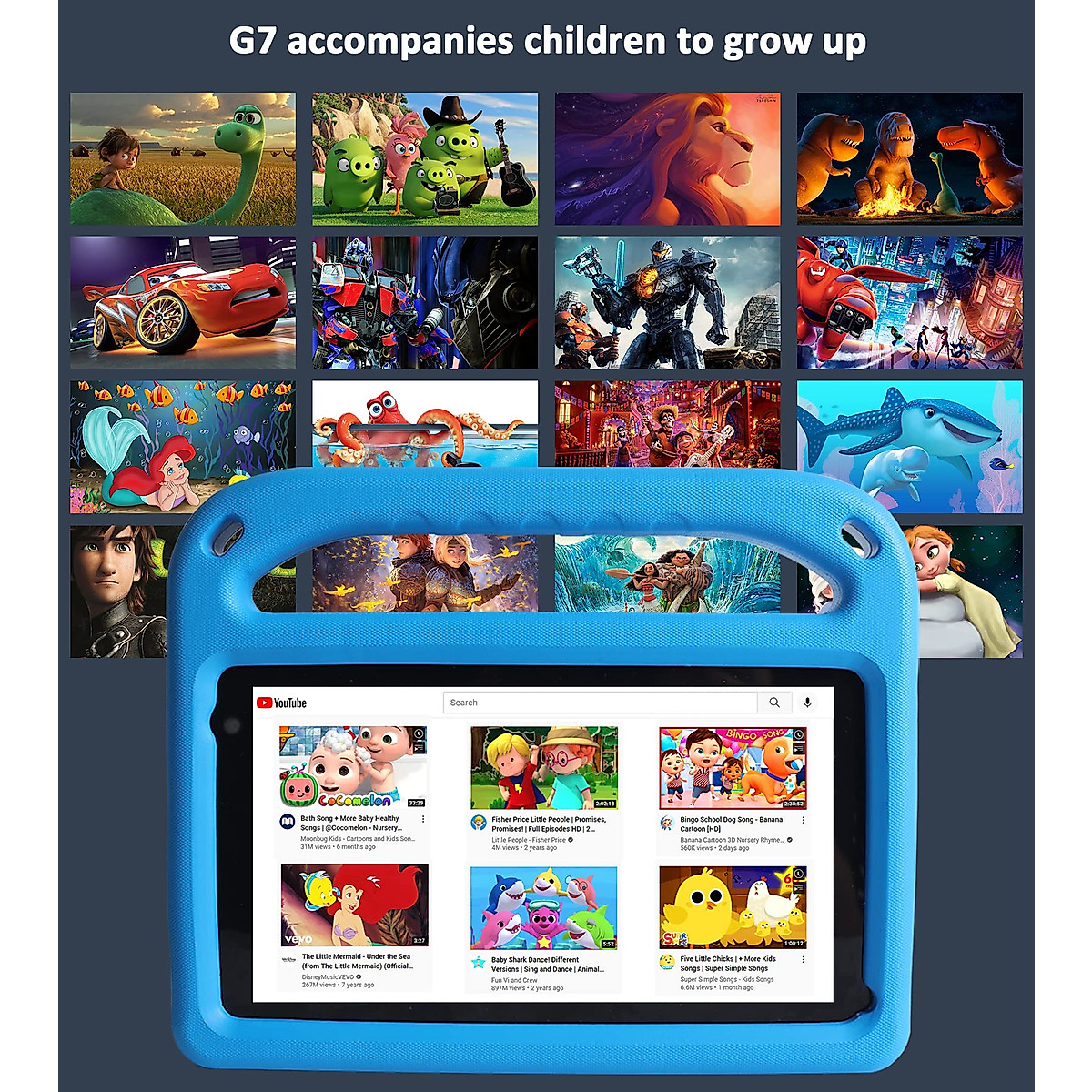 GOODTEL Kids Tablet Android 7 inch for Kids with 128GB Extended Memory, Installed Parental Control Mode Puzzle Game IPS HD Display, Toddler Tablet with Shock-Proof Case, Great Gift - Blue