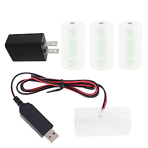 S-YUWEN 2m 1.5V 3V 4.5V 6V LR20 D Cell Battery Eliminator with US Plug USB Power Adapter 2m Cable Replace 1 to 4pcs 1.5V LR20 D Size Battery