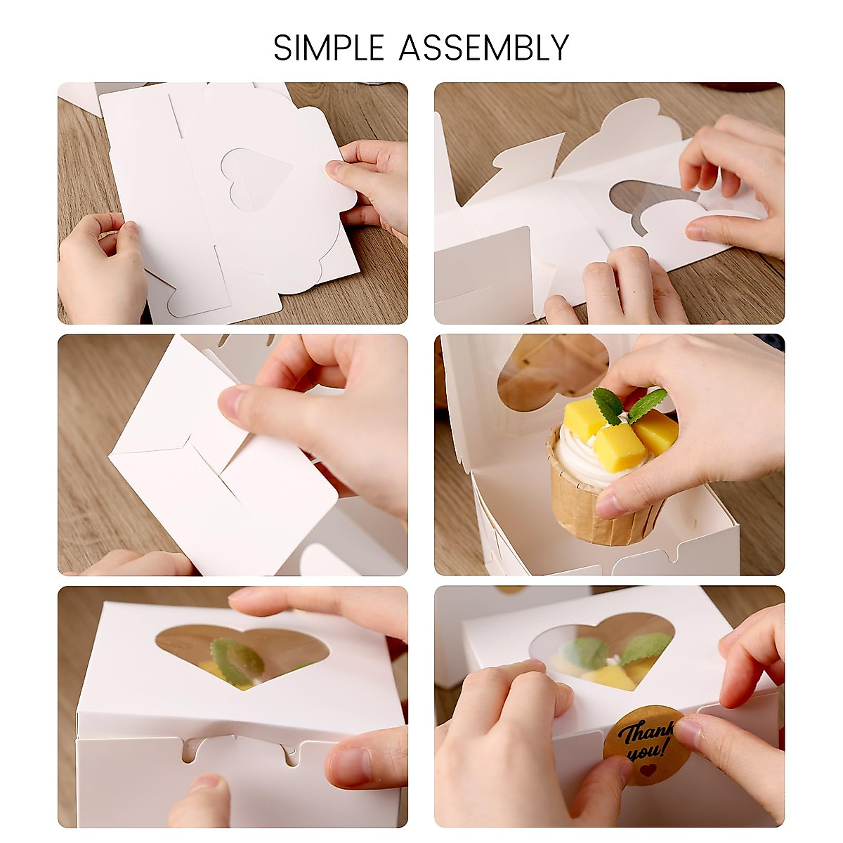 VGOODALL 20PCS Mini Bakery Boxes, 4"x 4"x 2.5" Small Treat Boxes with Window White Cookie Boxes for Cupcakes Pastry Strawberries Dessert