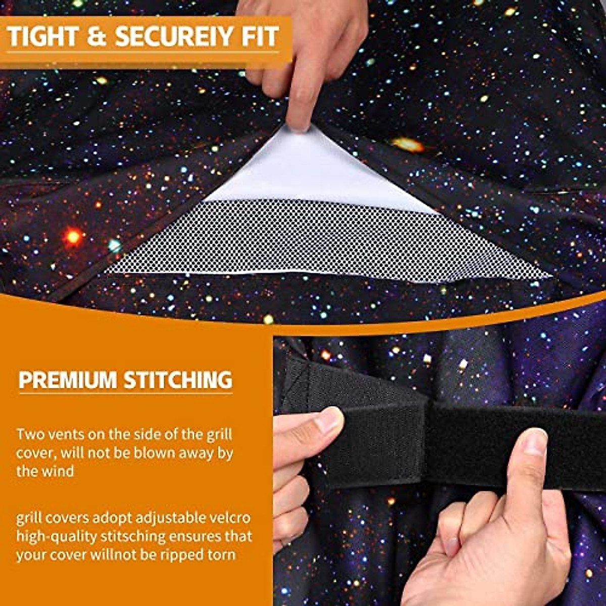 KYKU Galaxy BBQ Grill Cover 58 Inch Heavy Outdoor All Weather Waterproof Rip-Proof UV Resistant Fade Resistant Funny Nebula Barbecue Gas Grill Covers for Weber Spirit, Weber Genesis, Char Broil Etc