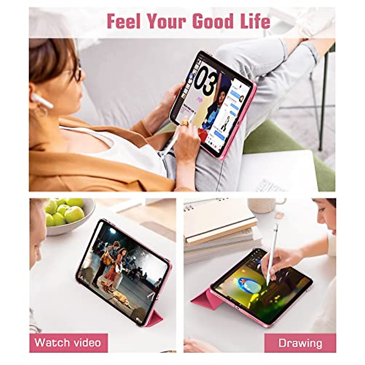 TiMOVO Case for iPad 10th Generation Case 2022,Slim Stand Cover for iPad 10th Gen 10.9 inch,Support Touch ID,Auto Wake/Sleep Smart Shell with Translucent Back, fit iPad 10 Case, Watermelon Red