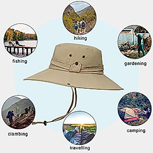 Sun Hat for Men, Super Wide Brim Sun Fishing Hat Safari UPF50+ Bucket Boonie Cap A-Khaki