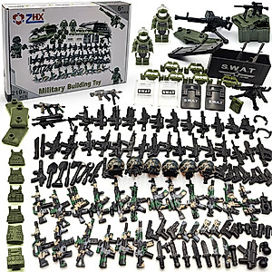 ZHX Weapon Pack Military Accessories Building Block Toys Include NVD Helmet Body Armor E.O.D Suit Camouflage Gun for Army Equipment Gear Sets Compatible with Mini Figure of Major Brand