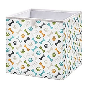 CaTaKu Bone Paws Print Storage Bins 11 Inch Fabric Storage Baskets for Shelves Foldable Storage Baskets for Organizing Decorative Large Closet Organizers Cubes