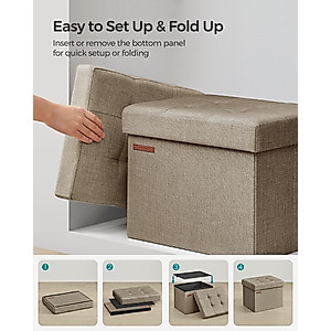 SONGMICS MAZIE Collection - Small Folding Storage Ottoman, Foot Rest Stool, 12.2 x 16.1 x 12.2 Inches, 286 lb Load Capacity, for Living Room, Bedroom, Home Office, Dorm, Light Taupe ULSF102K01