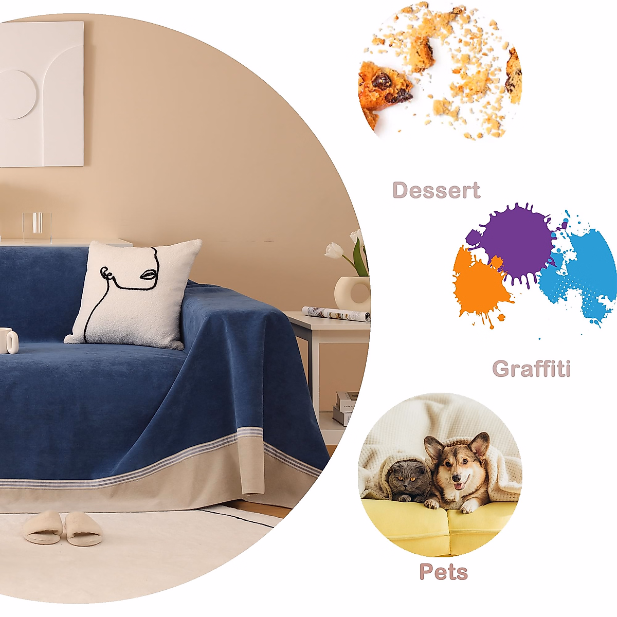 Mxaeyr Waterproof Sofa Cover for Pets, Dark Blue Couch Covers for Sectional Sofa, Simple Style Sofa Covers for 2-3 Cushion Couch, Waterproof, Durable and Washable, XL 79" x 118"