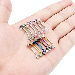 SCERRING 14G Stainless Steel Curved Barbell Snake Eyes Tongue Ring Nipplerings Nipple Rings Piercing Jewelry Retainer Jeweled Clear CZ Gilitter Balls 16mm 12PCS