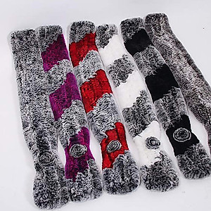Valpeak Real Fur Scarves Women Winter Fur Neck Warmer Scarf Cold Weather Rabbit Knitted Fuzzy Fluffy (graywithred)