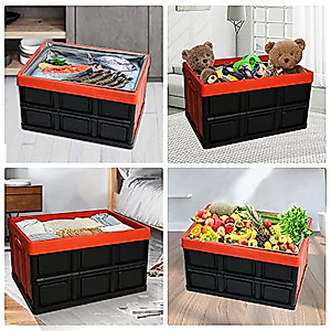 Endynino 2-Pack Collapsible Plastic Crates Storage with 2 Waterproof Bag & Lids, Storage Bins, 44 Quart Container Box Crates with Handle for Camping, Travel, Groceries, Sports, Home, Toy(Large)