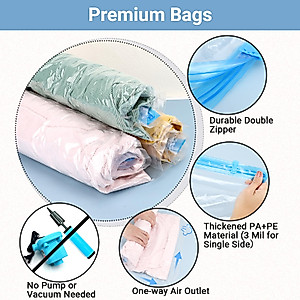 Svaldo Vacuum Storage Bags, 10 Combo (3 Large, 3 Medium, 4 Small), Compression Bags for Travel, Camping Essentials, Luggage Packing, Vacuum Seal Bags for Clothing, Blankets, No Vacuum or Pump Needed