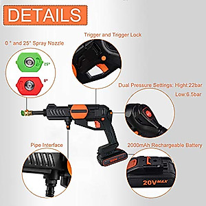 20V Battery Powered 350 PSI Max Cordless Power Cleaner Kit with 2.0 Ah Battery and Charger Portable Pressure Car Washer Garden Watering Tool Kit