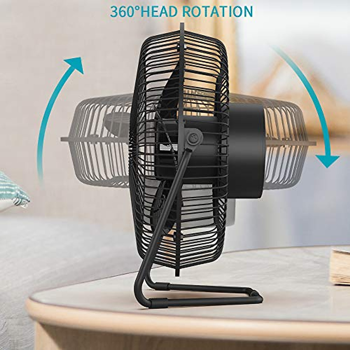 Battery Operated Desk Fan with Timer, 4 Speeds with Upgraded Strong Airflow, 9 Inch Rechargeable Table Fan for Home Camping Hurricane, Quiet & Portable, Fast Charging, 5200mAh, Metal Fan for Durable, Easy Cleaning, 360° Rotation