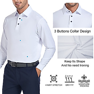 FINGER TEN Men's Golf Shirts Long Sleeve Short Lightweight Dry Fit Moisture Wicking T-Shirts UPF 50 Sun Protection (White, Large)