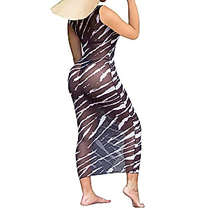 Uni Clau Women's Sexy See Through Sleeveless Dress Sheer Mesh Zebra Printed Midi Bodycon Sleeveless Dress Cover Up Clubwear Party Dresses Zebra XL