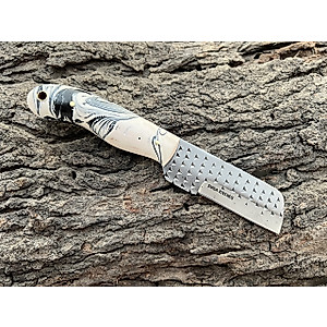 SUSA KNIVES Custom Handmade Rasp Bull Cutter knives horse file steel bull cutter knife, cowboy skinner knife with pancake leather sheath (WHITE)