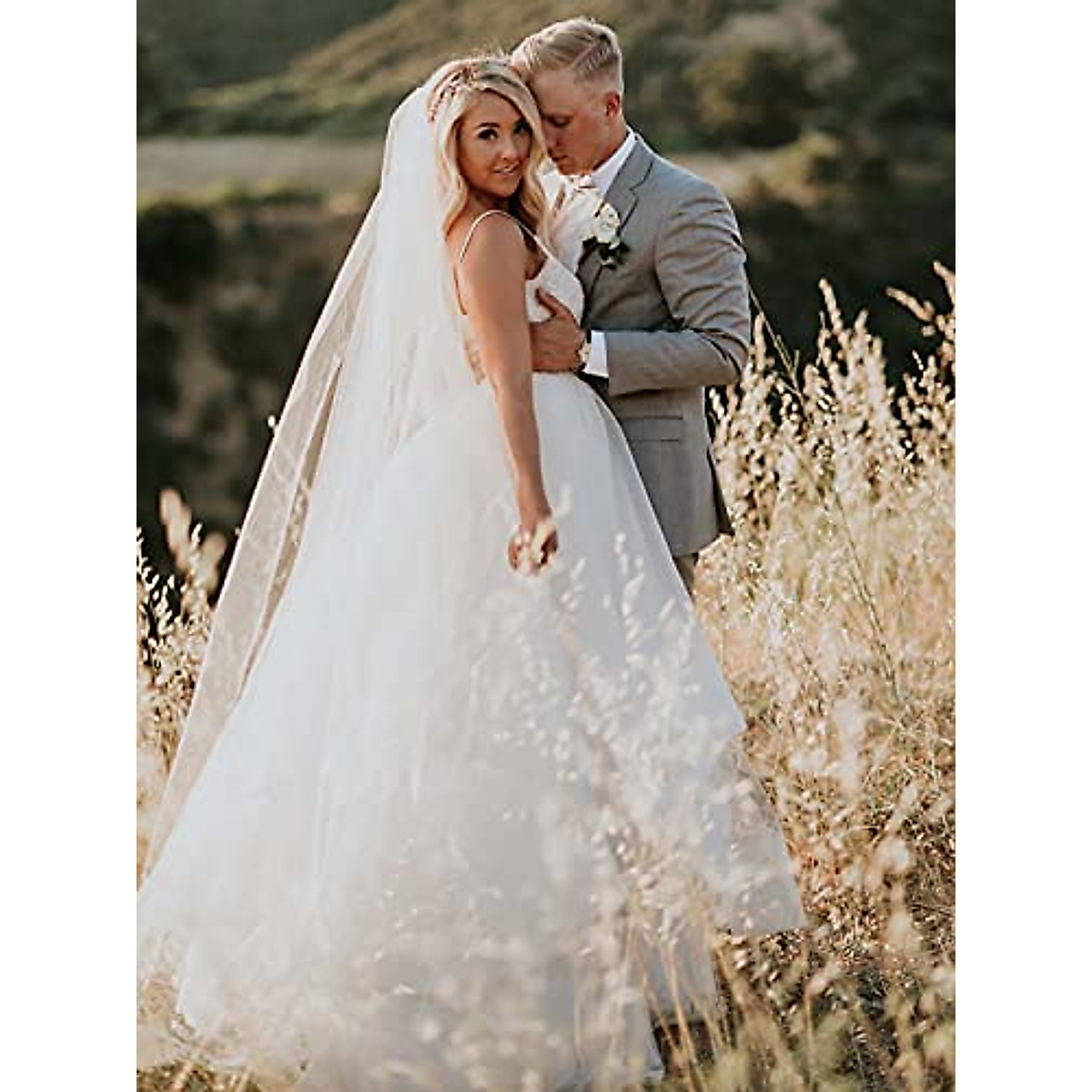 Ursumy Bride Wedding Cathedral Veil Long Drop Veils Simple Chapel Soft Tulle Bridal Veils for Bride (Ivory)