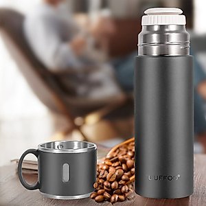 Thermoses Mug with Coffee Mug Vacuum Insulated Stainless Steel Thermos Leak Proof Portable Coffee and Beverage Insulation Pot for Travel, Office and Picnic (480ml / 16.3oz, Black)