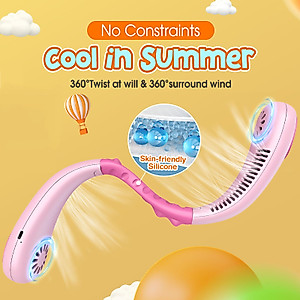 Kids Neck Fan, Bladeless Neck Fan for Kids, 2600mAh Portable Rechargeable Cooling Fan for Kids 4-14Y Girls/Boys with Sticker, 4 Speeds & Lightweight Personal Fans for Your Neck, Travel
