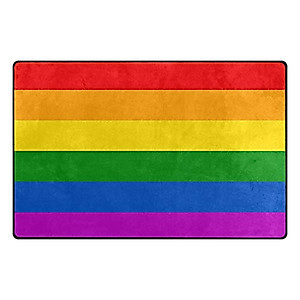 Linomo Area Rug LGBT Gay Pride Rainbow Peace Love Floor Rugs Doormat Living Room Home Decor, Carpets Area Mats for Kids Boys Girls Bedroom 60 x 39 Inches