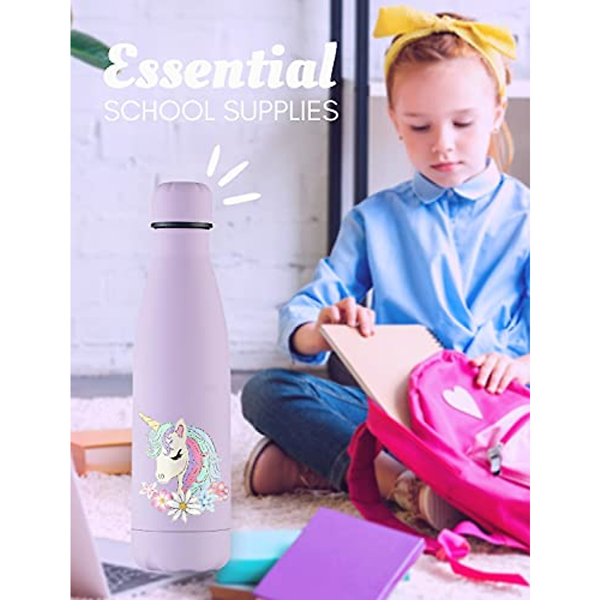 Onebttl Unicorn Gifts, Unicorn Party Supplies, Stainless Steel Water Bottle, Kids Water bottle 17oz/500ml Double Wall Vacuum Insulated Thermo Bottle PURPLE FLOWER