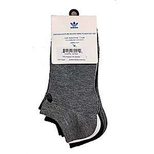 Womens Adidas Originals No Show Socks 6 Pair,Black/White/Grey,One Size