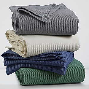 Tribeca Living Yarn Dyed Organic Cotton and Organic Wool Blanket King size, Soft and Cozy Oversized Blanket, Fade Resistant, Grey