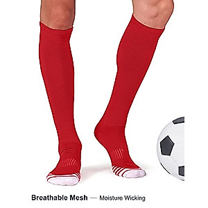 FITRELL 2 Pack Baseball Soccer Softball Socks for Youth Men & Women Over-the-Calf Knee High Socks Sports Tube Socks, Red, Medium